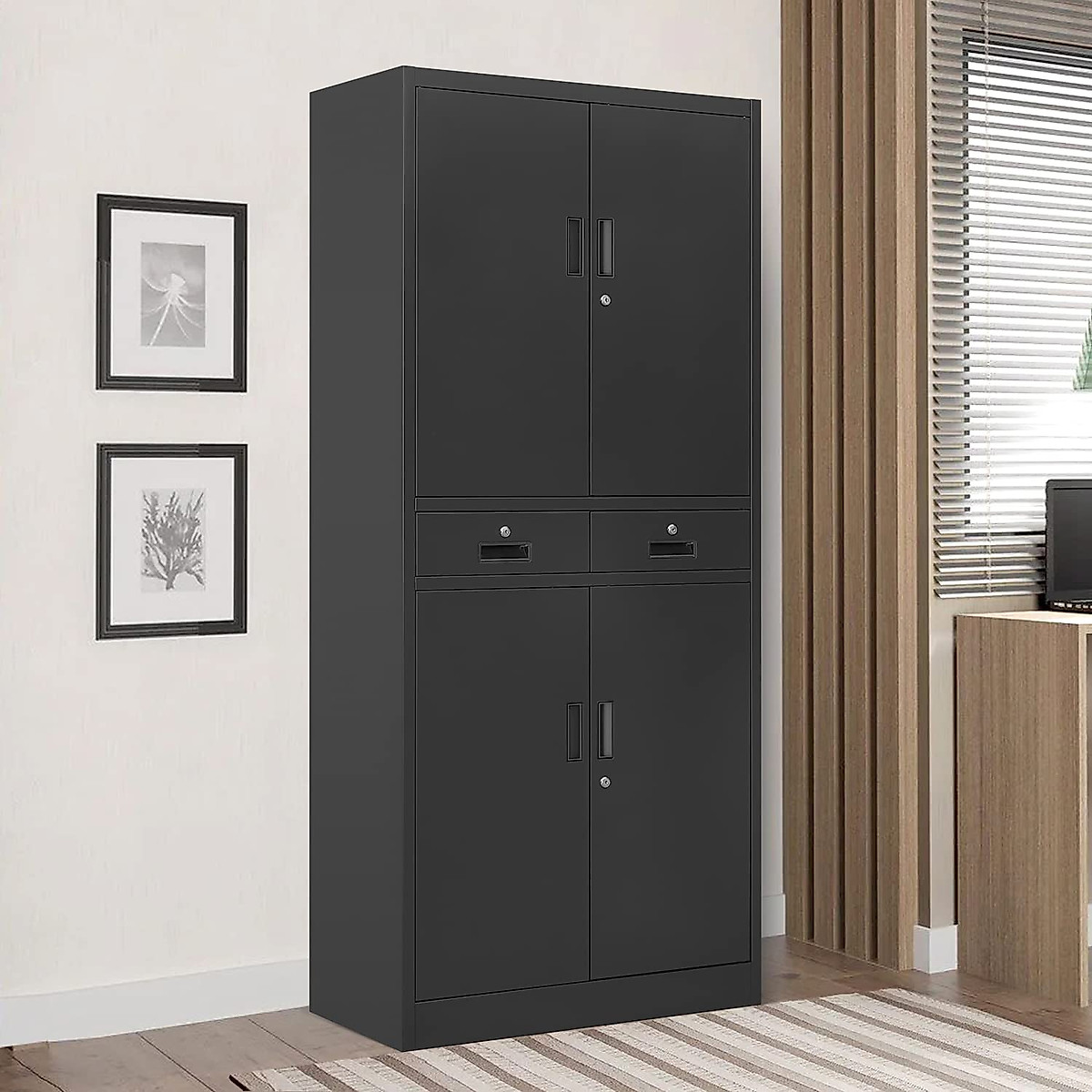 YEEZER Metal File Storage Cabinet, with 2 Lockable Drawers, 71 "H Lockable Steel Filing Cabinet with Adjustable Shelf, Suitable for Offices, Garages, Warehouses, School, Homes and Kitchens