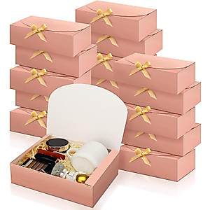 SWANGSA 16 Set Gift Boxes with Lids, 10.6''x8''x3'' Pink Kraft Paper Gift Box, Bridesmaid Proposal Box with Ribbon and 70pcs Adhesive Dots, for Wedding, Packaging, Present, Birthday, Cupcake Boxes