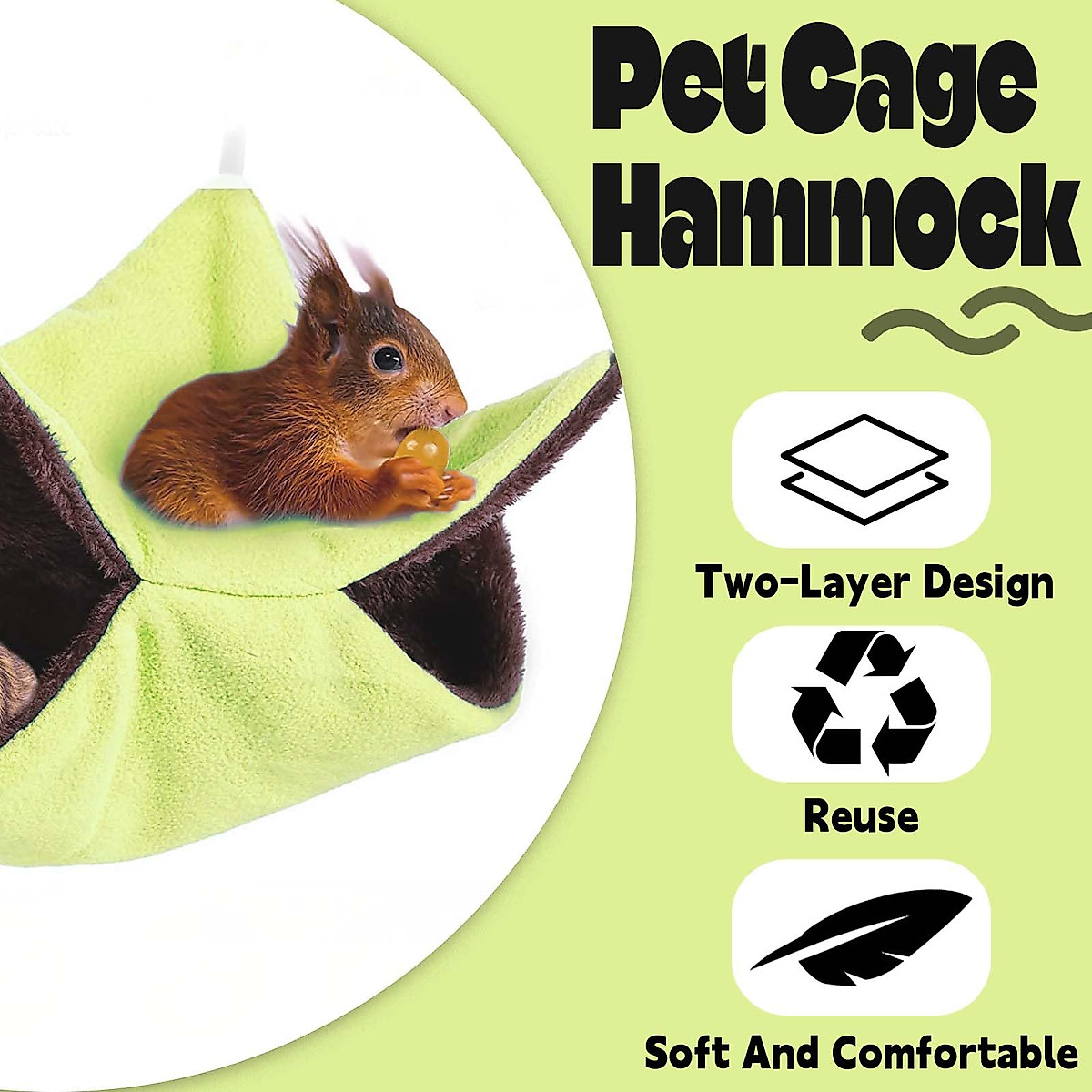 Zorfeter Small Animal Hanging Hammock, Pet Cage Hammock Ferret Bunkbed Hammock Cage Toy for Hamster Rat Parrot Guinea Pig Hideout Play Sleep, Green