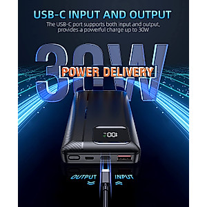 Power-Bank-Portable-Charger - 16000mAh Power Bank Support PD 30W and QC4.0 Fast Charger with Built-in 2 Output Cable and LED Display for iPhone and Android Phones and Most Electronic Devices