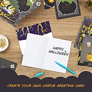 CREATIVETREES Card Making Kits Vintage Halloween DIY Greeting Card, Halloween Cards and Envelopes, Halloween Thank You Cards for Halloween Party Invitations (Black)