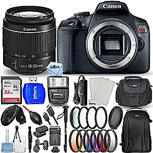 Canon Rebel T7 with 18-55mm III Lens Bundle Includes: Extra Replacement Battery and Travel Charger, Ultra 32GB SD, Slave Flash, Filter Kit, Backpack, 72" Monopod, Shutter Remote and More