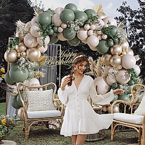 130Pcs Sage Green Gold Balloon Garland Arch Kit with Sage Green Sand White Gold Balloons for Baby Shower Bridal Shower Birthday Engagement Wild One Party Decorations