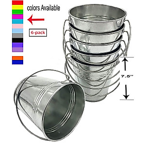 ITALIA 6 Pack,Size 7.5 x 7.5" H, Color Galvanized, Quality Metal Bucket,3.7 Quart 6-Pack