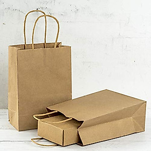 BIOBROWN Gift Bags Paper Bags Bulk with Handles for Birthday Wedding Party Favors - 10 x 5 x 13 inch - 25pcs - Kraft