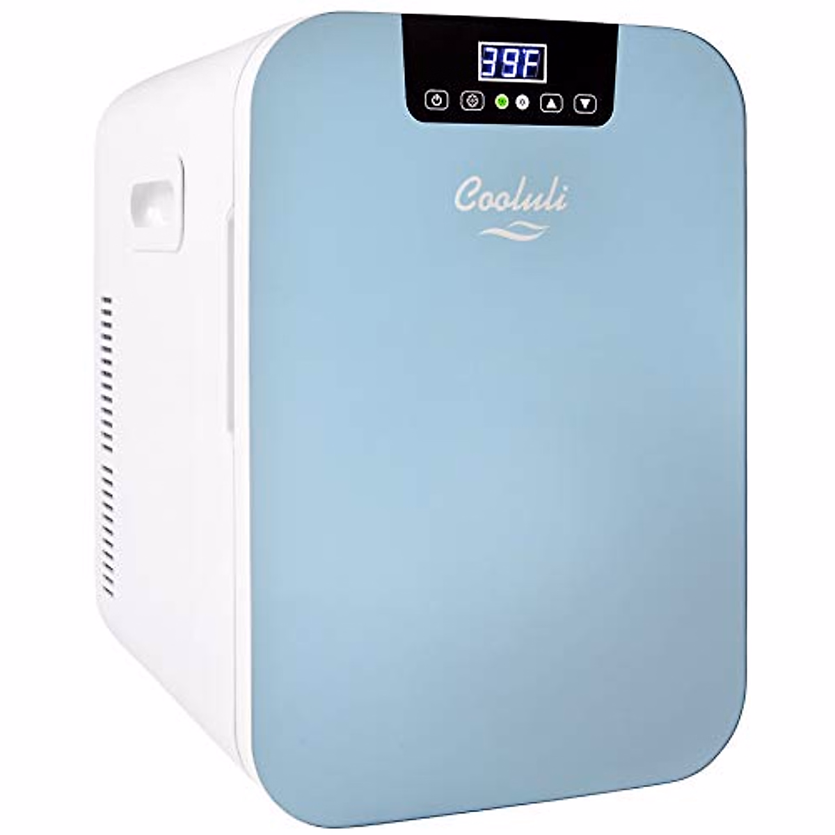Cooluli 20L Mini Fridge For Bedroom - Car, Office Desk & College Dorm Room - Glass Front & Digital Temperature Control - 12v Small Refrigerator for Food, Drinks, Skin Care, Beauty & Breast Milk (Blue)