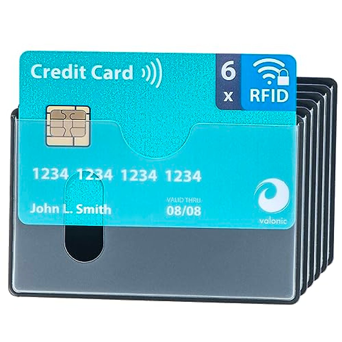 valonic set of 6 RFID blocking sleeves - insertion from the top, Credit Card Protector sleeve for wallet - Protection block for Debit Card and Metro Card
