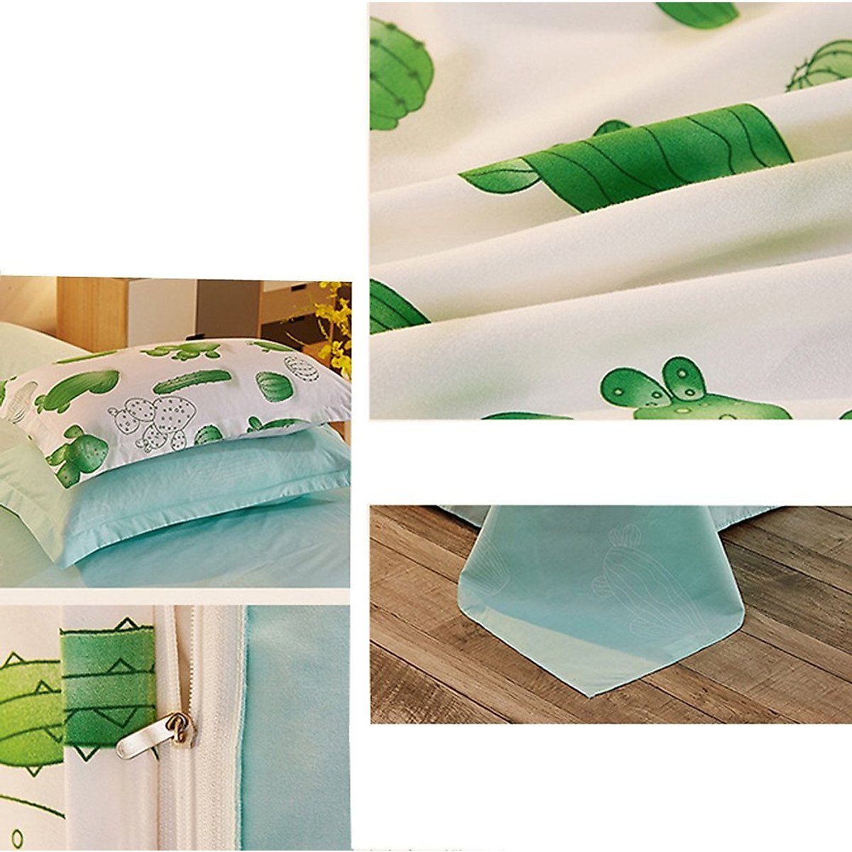 Pangzi Simple Cactus Bedding Set Duvet Cover Set Green White Color 1 Duvet Cover+1 Pillowcase (Twin, Green)