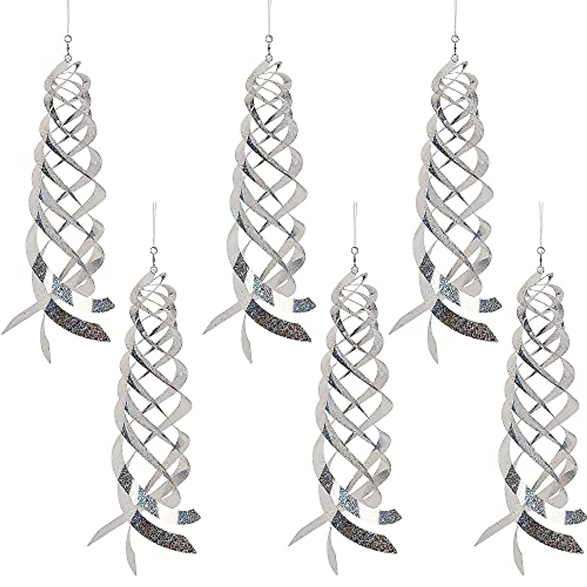 Hausse Bird Repellent Spiral Reflectors Silver Mylar Spinner, Hanging Reflective Bird Deterrent Device, Garden Decorative Scare Birds Away, Like Woodpeckers, Pigeons and Geese, 6 Pack