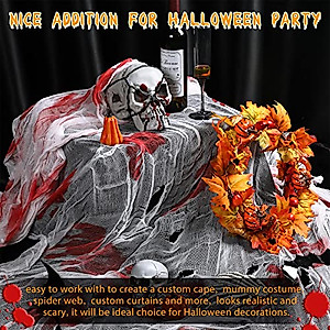 Tatuo 6 Pack Halloween Creepy Cloth Decorations 30 by 72 Inch Spooky Halloween Netting Gauze Fabric Spider Web Cheesecloth for Party for Home Outdoors(White,Bloody Hands)