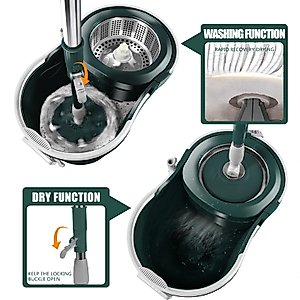Masthome 24" Professional Flat Mop with 5 Reusable Mop Pads, Spin Mop and Bucket Set with 5 Mop Refills, Easywring Mop Bucket System for Floor Cleaning
