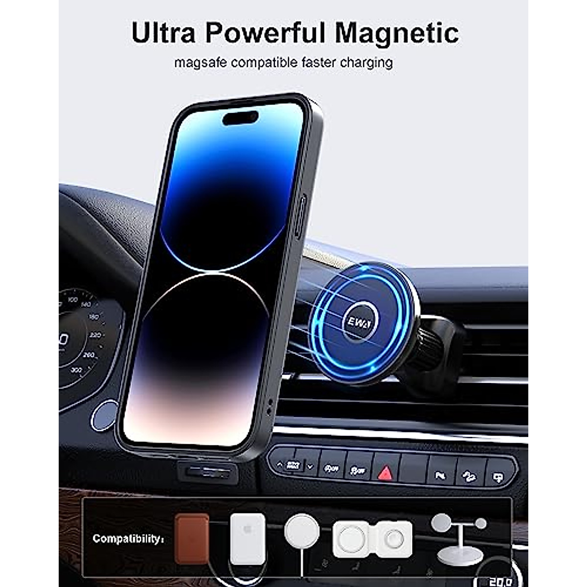 EWA Designed for iPhone 14 Pro Max Case (6.7 Inch) Compatible with MagSafe, MagOne Case with Stand, Ring Holder Strap Grip, Shockproof Protection (Matt Black)