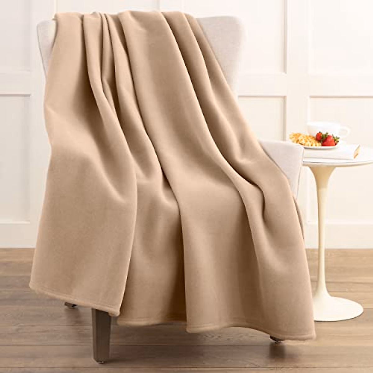 Vellux 1B07031 Original Insulating Core Hotel Style Solid blanket Machine Washable Soft Cozy Warm Thermal Durable Pet Friendly All Seasons Layering Bed Sofa Blankets, Full Queen, Beige