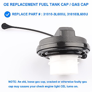 Gas Cap, Fuel Cap Replace 31010-3L600U, 310103L600U Compatible with Kia - Amanti, Cadenza, Forte, Forte Koup, Forte5, Optima, Rio, Sedona, Sorento, Sorrento, Soul, Spectra, Spectra5, Sportage, More