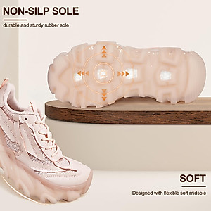 LUCKY STEP Women‘s Chunky Fashion Sneakers Platform Dad Cusual Classic Mesh Walking Shoes Comfortable Lace up Travel Sneakers(Pink,9B(M) US)