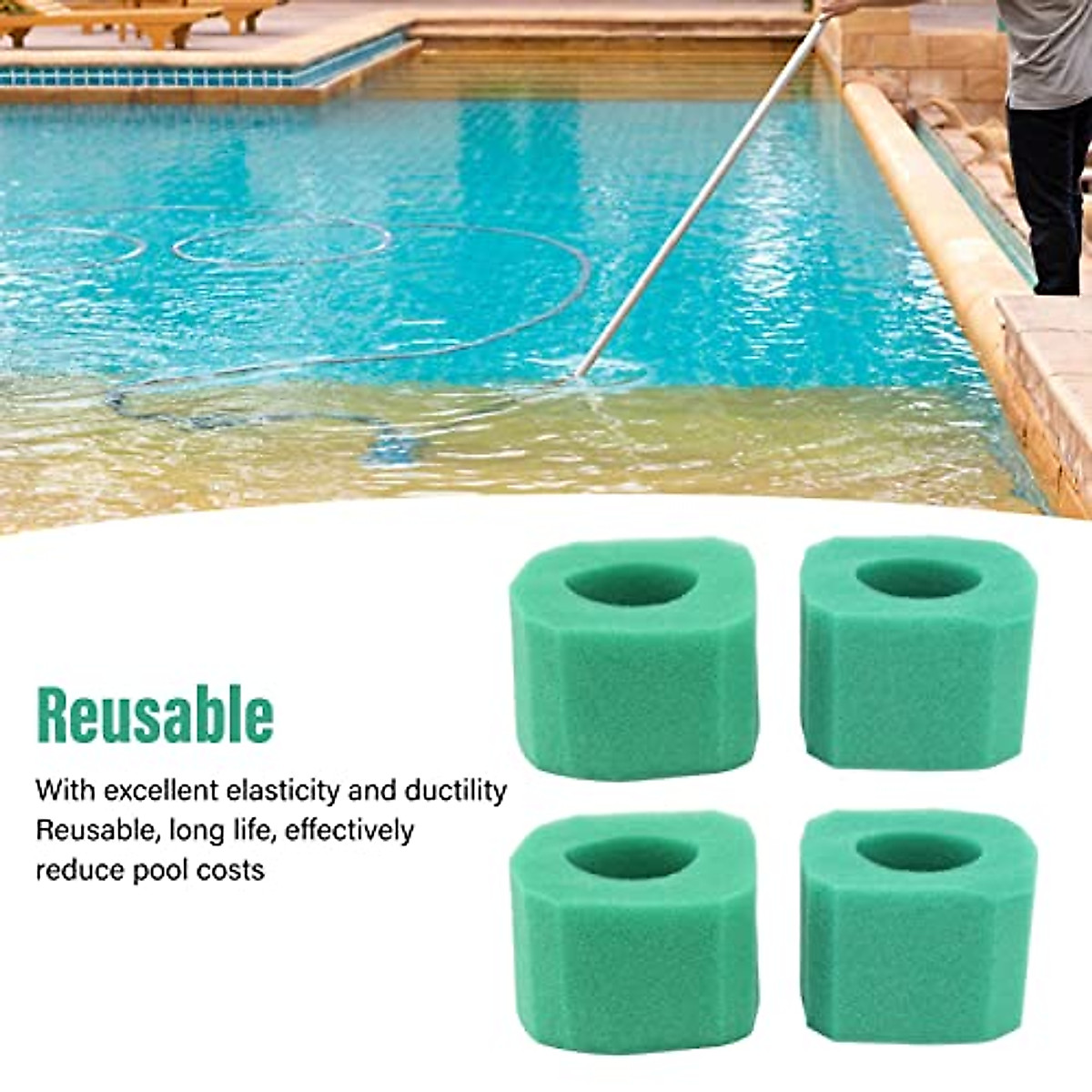 Jeanoko 4pcs Pool Filter Cartridge Sponge Reusable Durable Practical Filter Foam Replacement Filter Sponge Filter Foam for Home Outdoors Pool Pump Use Garden Entertainment