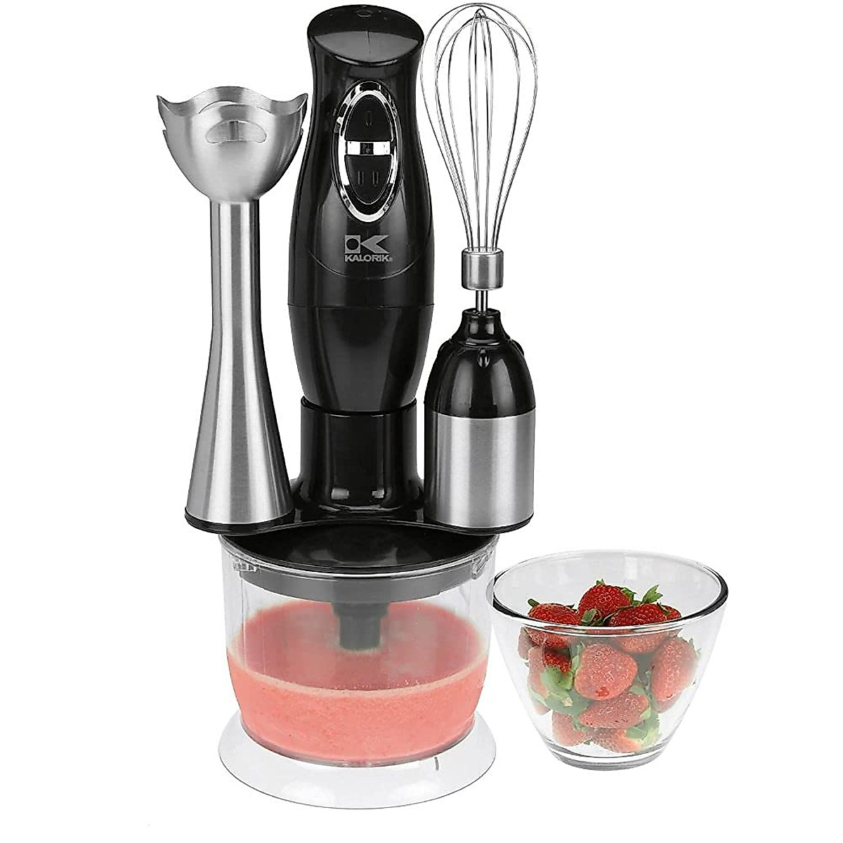 Kalorik 3-in-1 Immersion Blender Chopper, and Mixer, 14.5x5x6, Black