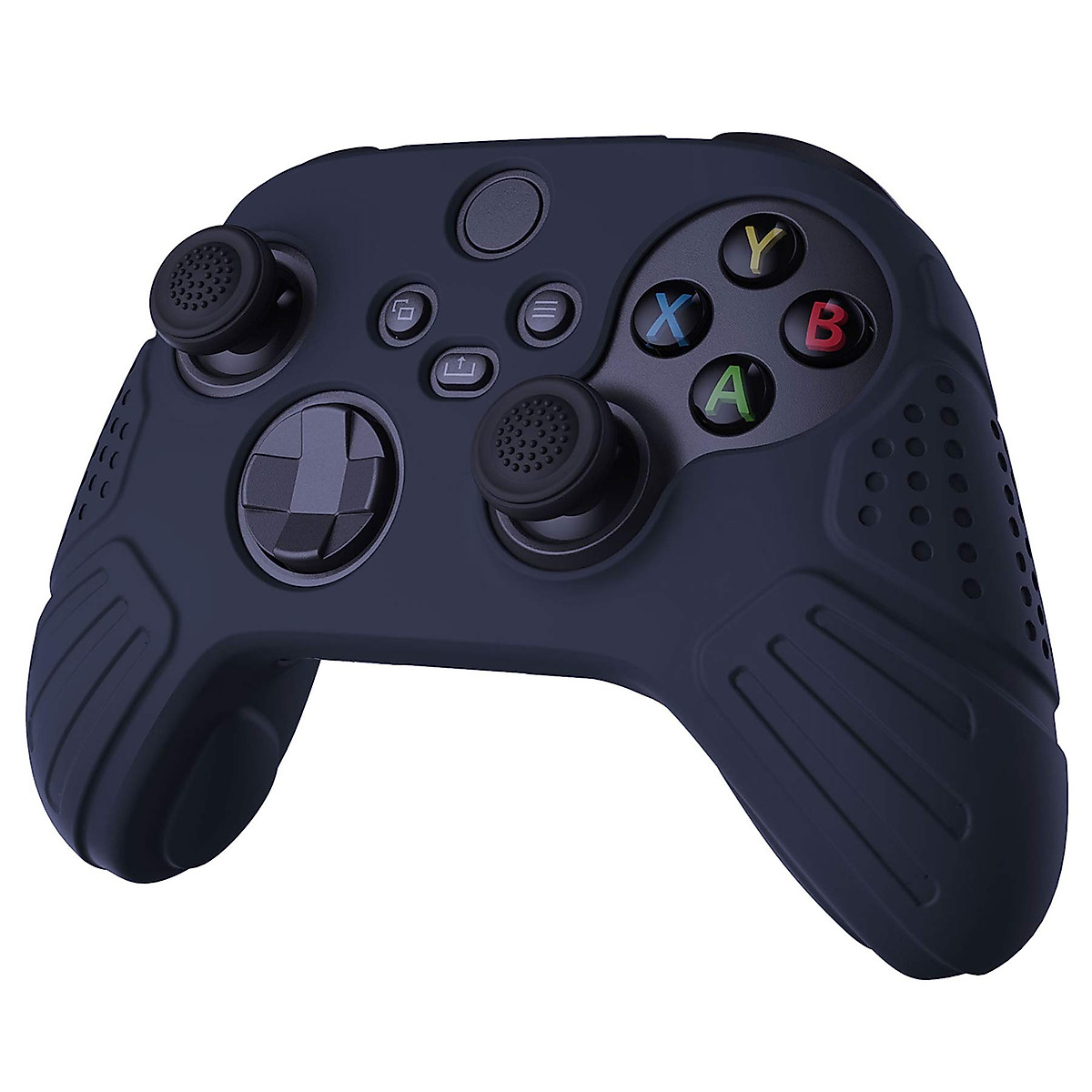 PlayVital Guardian Edition Black Ergonomic Soft Anti-Slip Controller Silicone Case Cover, Rubber Protector Skins with Black Joystick Caps for Xbox Series S and Xbox Series X Controller