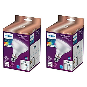 Philips Color and Tunable White BR30 LED 65-Watt Equivalent Dimmable Smart Wi-Fi Wiz Connected Wireless LED Light Bulb, Compatible with Alexa, Google Assistant, Siri, 2-Pack Recessed Can Light Bulbs