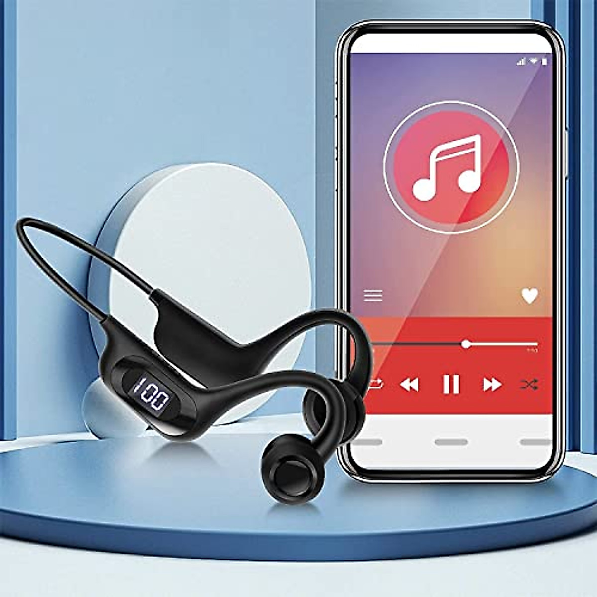 TWIFER Sport Wireless Headsts Bone Conduction Bluetooth Headphones with Battery Digital Display, Hand Free Waterproof Headphones with Microphone for Running Cycling Yoga