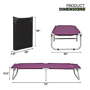 Magshion Portable Military Fold Up Camping Bed Cot + Free Storage Bag- 5 Colors (Purple), 37 x 26 x 5 inches (Magshion Furniture)