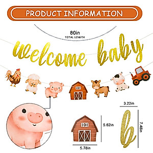 welcome baby Farm Animals Birthday Banner,Farm Animals Themed Birthday Baby Shower Party Decoration.Barnyard Party Decorations, Farm Animal Decorations for Baby Shower Birthday Party.