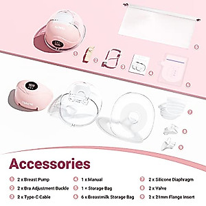 TSRETE Breast Pump, S23 Double Wearable Breast Pump Portable Hands-Free, Electric Breast Pumps with 3 Modes 12 Levels, Low Noise, LCD Display, All-in-One Wearable Pumps for Breastfeeding, 24mm-Pink