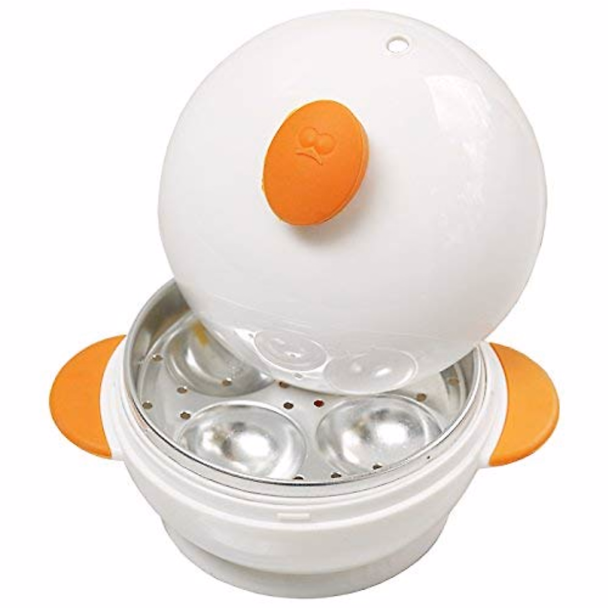 MSC International 4 Boiler Joie Big Boiley Microwave Egg Cooker, A, White with Orange Handles