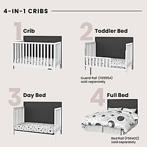 Child Craft Orbit 4-in-1 Convertible Crib, Baby Crib Converts to Day Bed, Toddler Bed and Full Size Bed, 3 Adjustable Mattress Positions, Non-Toxic, Baby Safe Finish (Ebony/Matte White)