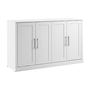 Bestar Pur 75W Queen Size Murphy Cabinet Bed with Mattress in White, 75-inch Space-Saving Sleeping Arrangement for Multipurpose Guest Room or Home Office