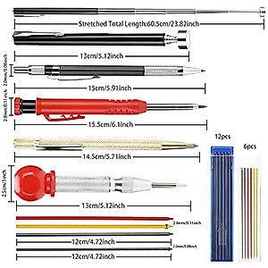 7 Pieces Mechanical Carpenter Pencils Kit with Center Punch, Magnetic Pick Up Tool, Metal Scribe Tool, 2 Pieces Solid Carpenter Pencil with Built-in Sharpener, 18 Refills, for Woodworking Father's Day