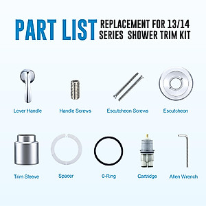 Replacement for Delta Classic 13 Series Single-Function Trim Kit, T13020 Chrome Shower Handle, Fit Delta Shower Valve R10000 Series (Cartridge Included)