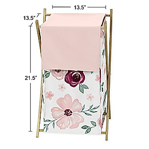 Sweet Jojo Designs Burgundy Watercolor Floral Baby Kid Clothes Laundry Hamper - Blush Pink, Maroon, Wine, Rose, Green and White Shabby Chic Flower Farmhouse