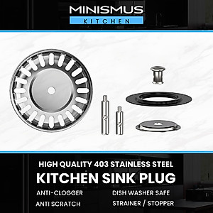 Minismus Kitchen Sink Strainer Replacement Basket with Ball Lock 3.15 Inch - Stainless Steel Sink Plug Round Hole - for Round Post Openings - Prevents Clogging - Open-Close Mechanism (3.15 Inch)