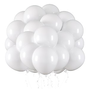 RUBFAC 65pcs White Latex Party Balloons, 12 Inches Helium Party Balloons with Ribbon for Wedding, Birthday, Graduation, Baby Shower, Bridal Shower