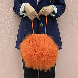 Real Mongolian Fur Luxury Lamb Fur Womens Girls Shoulder Tote Bags Orange