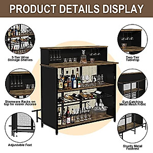 GDLF Home Bar Unit Mini Bar Liquor Bar Table with Storage and Footrest for Home Kitchen Pub (Brown)