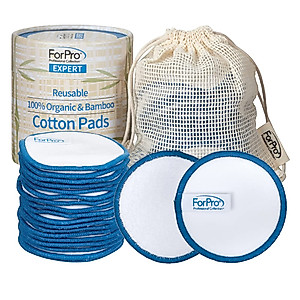 ForPro Professional Collection Expert Reusable Cotton Rounds (20 Pack), 100% Organic and Bamboo Makeup Remover Pads, Includes Drawstring Laundry Bag and Storage Container