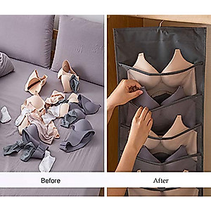 ST-BEST-P Bra and Underwear Hanging Storage Organizer Mesh Pockets Dual Sided Wall Shelves Space Saver Bag Sock Underpants Drawer Closet Clothes Rack (Beige:(5+10 Pockets))