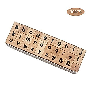 30 pcs Wooden Rubber Stamps, Alphabet Stamps for Crafts, Symbol & Letter Stamps for Gift Card Making