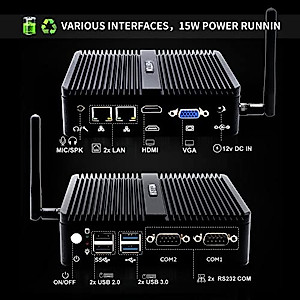 HISTTON Fanless Mini PC,Industrial PC Celeron J4125,DDR4 8GB RAM 128GB SSD,Micro PC,Dual LAN,WiFi,BT4.0,Industrial Mini PC with 2 RS232 COM,HDMI/VGA Port,2xUSB3.0,Mini Desktop Computer Windows 10 Pro