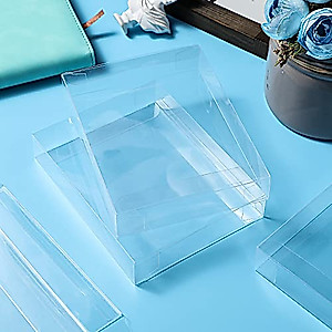 100 Pack Clear Favors Boxes Plastic Gift Boxes Transparent Crystal Photo Greeting Card Storage Box Clear Fold Wrap Boxes Case for A2 Paper Envelope Letter Packaging, 4.5 x 1.0 x 5.9 Inch