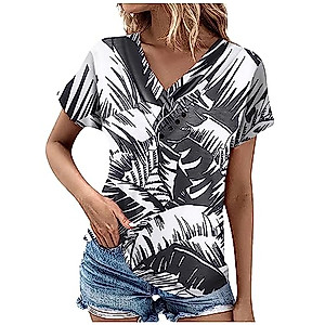 Zxrwany Summer Blouses for Women 2023,Cotton Tops for Women Casual Summer Big and Tall Graphic Tees Women's Short Sleeve Blouses Button Up Black Short Sleeve Shirts(2-Black,X-Large)