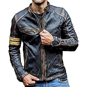 Men's Elite Vintage Cafe Racer Motorcycle Distressed Leather Jacket (XL), Black, A58