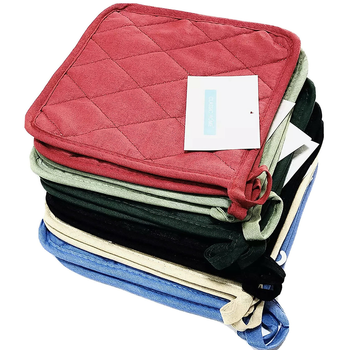 Jalpa 100% Cotton Pot Holder, Hot pad Set of 6 Total 12 Count Big Size Color Pot Holder Variety Pack Kitchen Cooking Chef Linens Classic Farmhouse Kitchen Set(12 PCS)