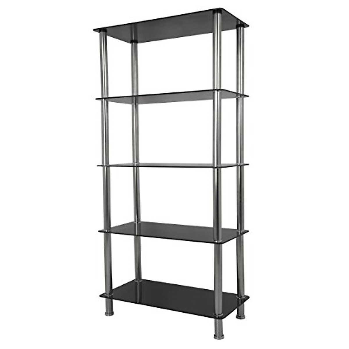 AVF S25-A Tall 5 Tier Shelving Unit in Black Glass & Chrome