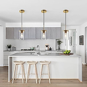 OUVR Gold Pendant Light Fixtures,5 Inch Globe Pendant Lights Kitchen Island with Clear Glass, Hanging Lights for Kitchen Island, Dining Room, Bedroom, Hallway, Farmhouse - 1 Pack