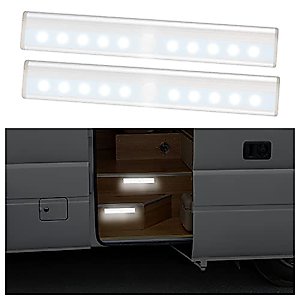 IHOTDER 2PCS RV Motion Sensor Led Light Strip,Cold Light 10 LED Intelligent Magnetic Motion Sensor Light,Essential RV Accessories for Travel Trailers,Motorhome,Camper,Kitchen,Wardrobe