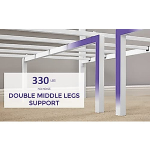 GreenForest Twin Bed Frame with Wooden Headboard Platform Bed with Metal Support Slats NO-Noise Heavy Duty Bed Base Industrial Style with 9 Strong Legs,Mattress Foundation,Twin