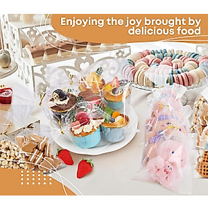 SUREHOME Cellophane Bags 100 Pack Clear Cellophane Treat Bags 6x10 In Cello Candy Bags for Party Favors Clear Gift Bags with Ties Plastic Gift Bags for Gift Giving Cookies Bakery Popcorn Goodie Wraps